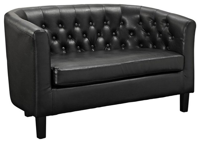 Hawthorne Collections 17" Modern Faux Leather Tufted Loveseat in Black ...