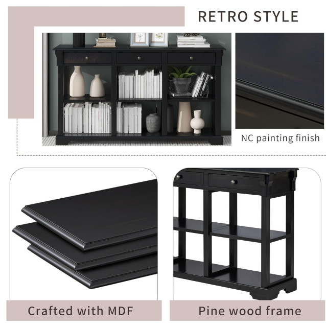 Large Console Table, Open Shelves & Drawers With Ample Storage Space ...