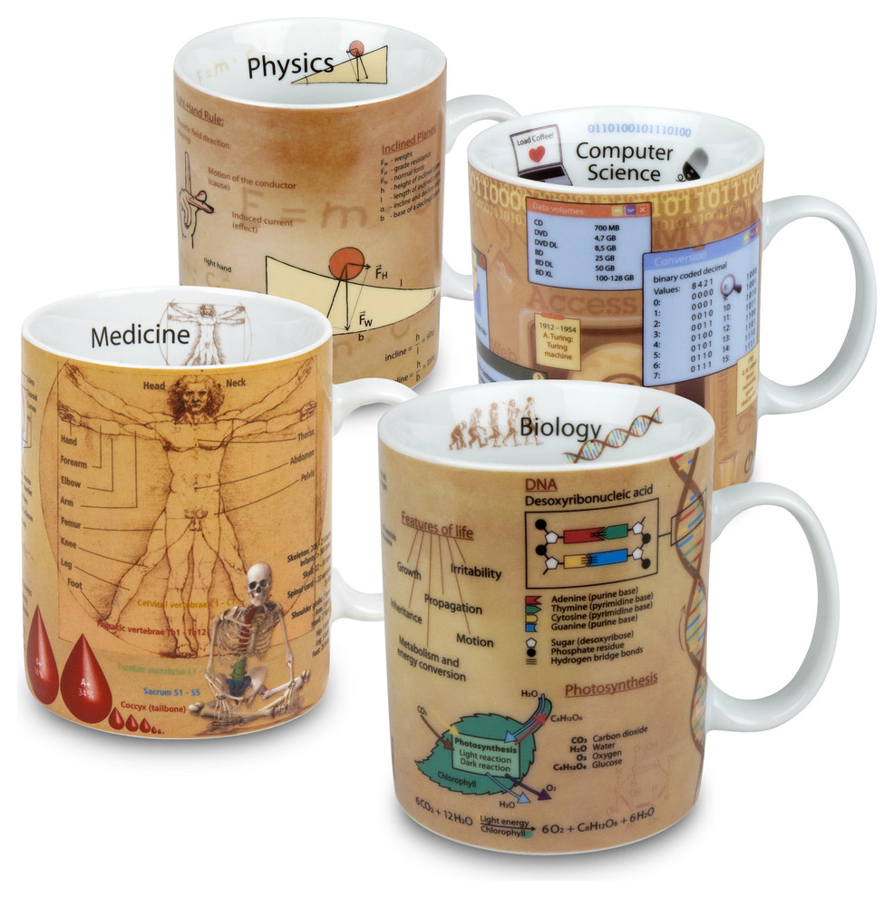 Set of 4 Assorted Mugs of Knowledge - Biology, Computer Science ...