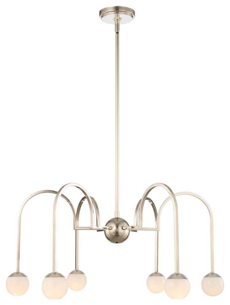 6 Light Midcentury Chandelier by Kalco, Polished Nickel, 20 ...