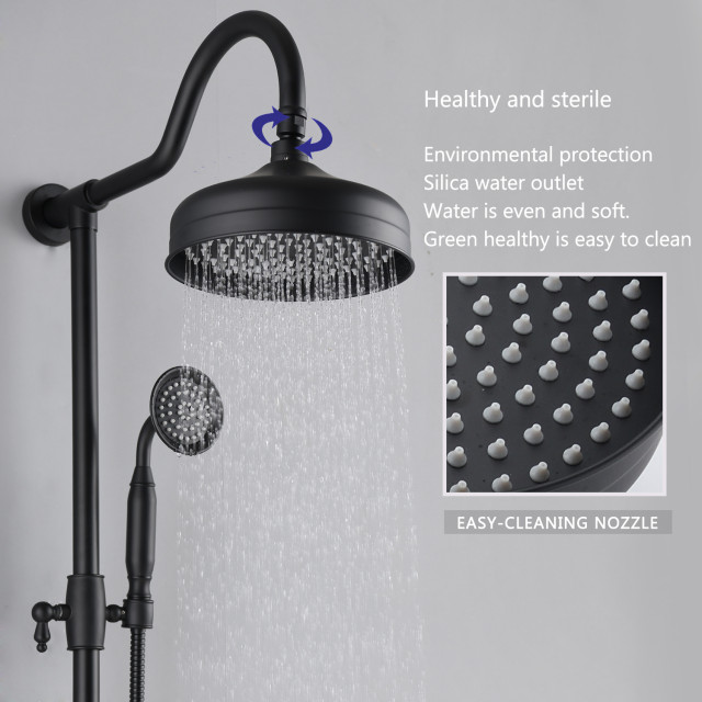 Antique Brass Exposed Pipe Shower With Handheld Shower - Contemporary ...