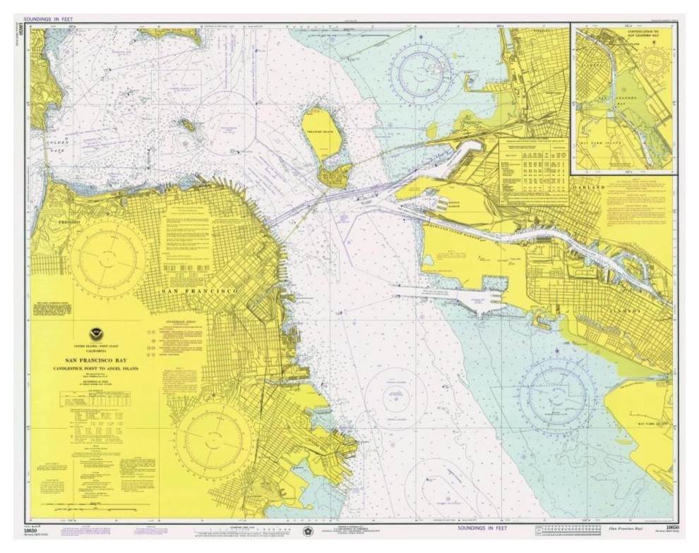 "Nautical Chart - San Francisco Bay ca. 1975" Paper Art, 42"x33 ...