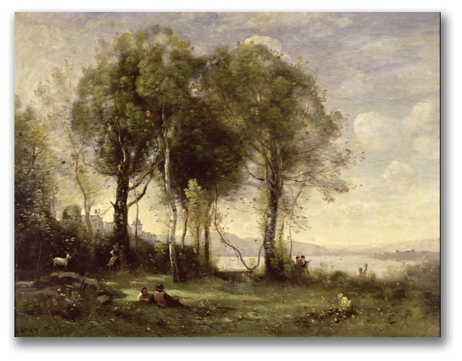 'The Goatherds of the Castle' Canvas Art by Jean Baptiste Corot, 35" x ...