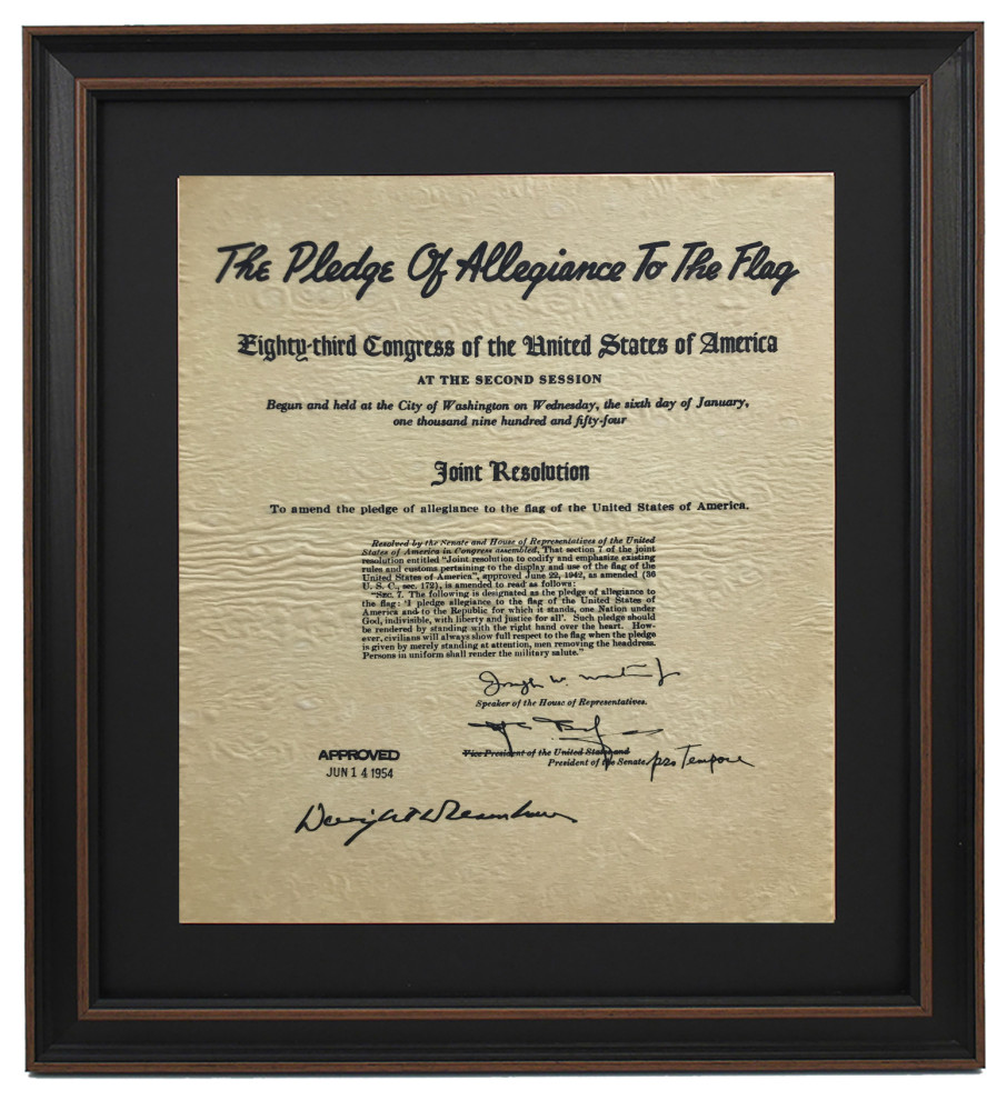 Framed Resolution of Congress to Amend The Pledge of Allegiance to The ...