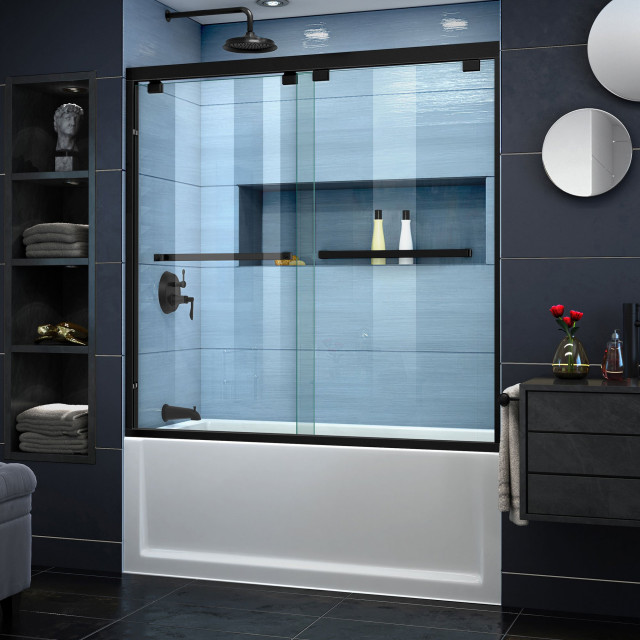 Dreamline Encore 56 60 W X 58 H Frameless Bypass Tub Door Satin