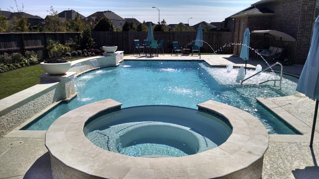 Geometric Pools with Raised Beam Water Feature Wall - Traditional ...