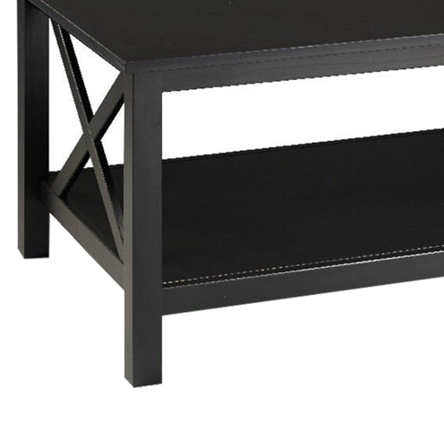 Rectangular Wooden Frame Coffee Table with Open Bottom Shelf, Black ...