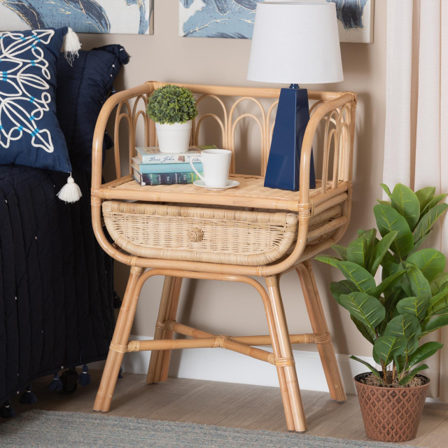 Leona Rattan Nightstand - Tropical - Nightstands And Bedside Tables ...