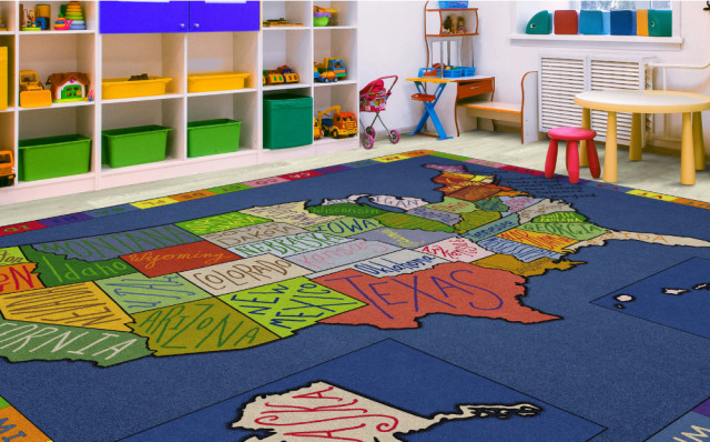 Flagship Carpets VA262-58A 10'9"X13'2" My Amer Doodle Map Educational ...