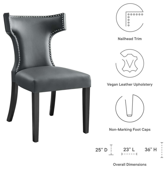 Side Dining Chair, Rivet Nailhead, Gray, Vegan Leather - Transitional ...