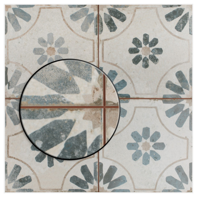 Kings Blume Encaustic Ceramic Floor and Wall Tile, Blue, Sample ...