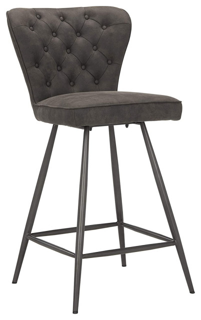 Unique Counter Stool, Sleek Black Legs With Grey PU Fabric Seat and ...