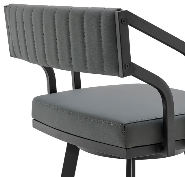 30" Timeless Slate Gray Faux Leather Silver Finish Swivel Counter Stool ...