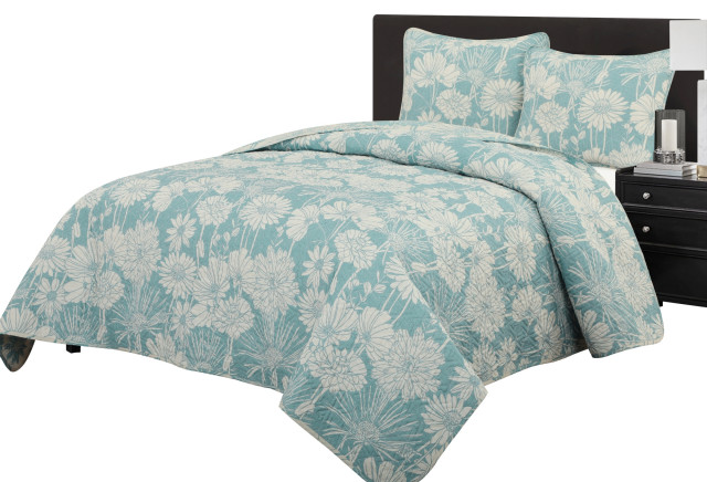 Abiola 3 Piece Light Blue Comforter Set, Queen - Contemporary ...