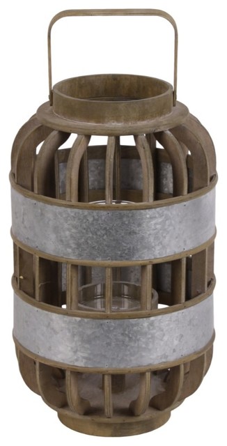 Wood Round Tall Lantern with Lattice Design Body and Handle, Brown ...