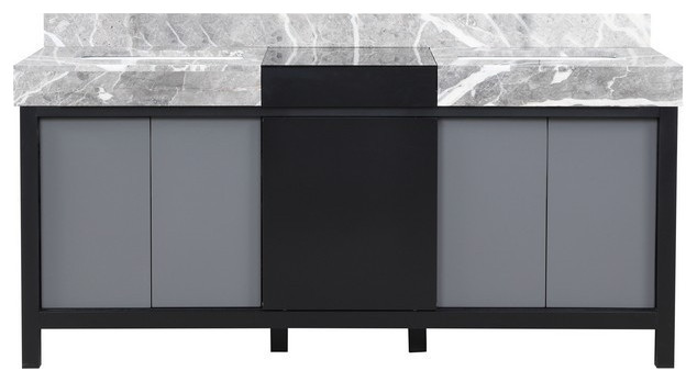 Zilara 72" Black and Grey Double Vanity, Castle Grey Marble Tops ...