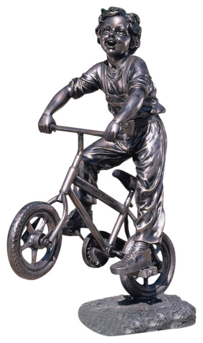 Out For A Ride Boy On Bike Statue - Traditional - Garden Statues And ...