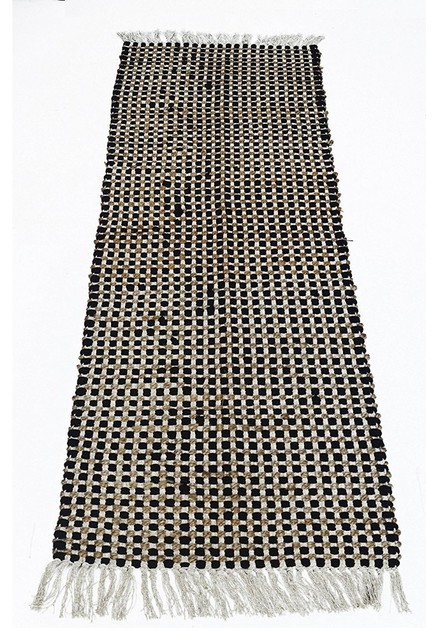 Grid Pattern Jute/Cotton Chindi Monterey Chindi Rug, Black - Farmhouse ...