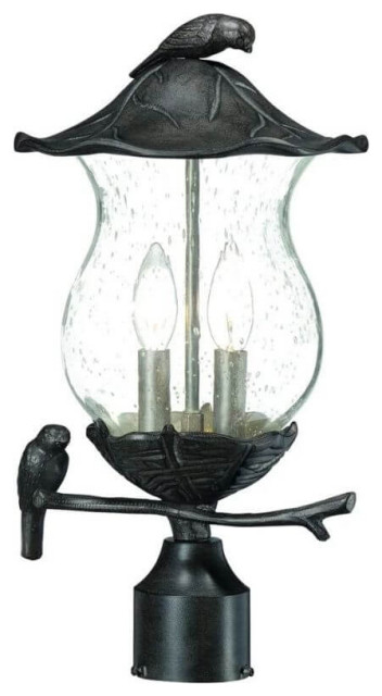 Two Light Bird Outdoor 17" tall Post Light, Black - Rustic - Post ...