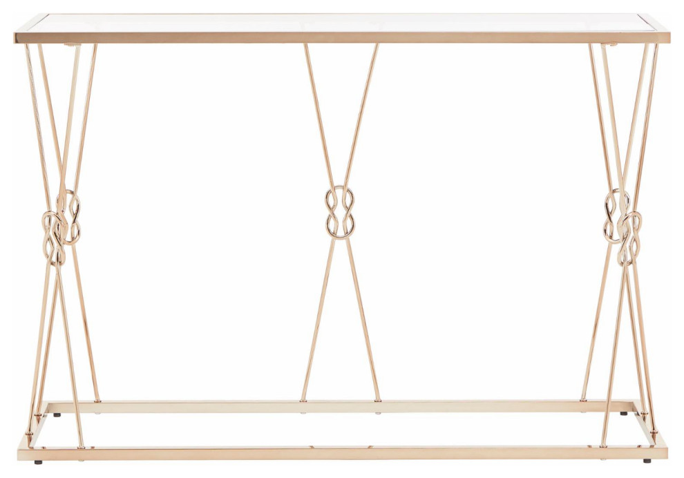 Contemporary Console Table, Reef Knot Accented Golden Frame With Clear ...