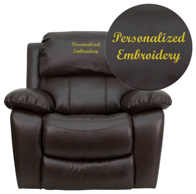 Personalized Brown Leather Rocker Recliner, 43"Wx40"x66"Dx39"H ...