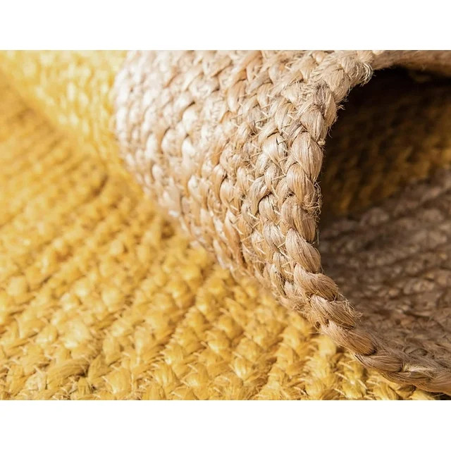 Hand-Woven Beige and Yellow Jute Farmhouse Area Rug with Natural Border ...