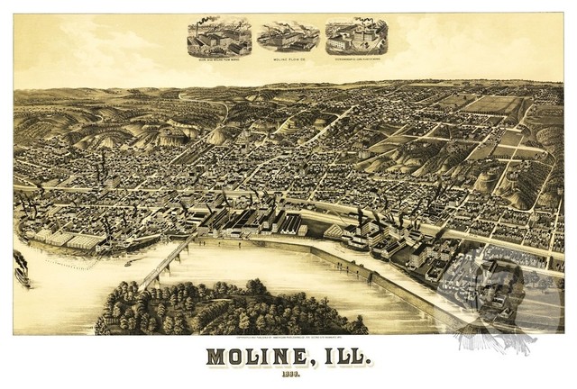 Quad City IA IL Framed Canvas Map Print Davenport Rock Island ...