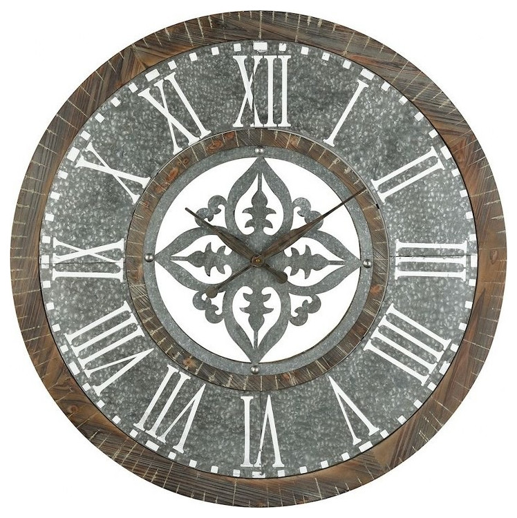 Modern Farmhouse Greystone Round Wall Clock in Silver Roman Numeral ...