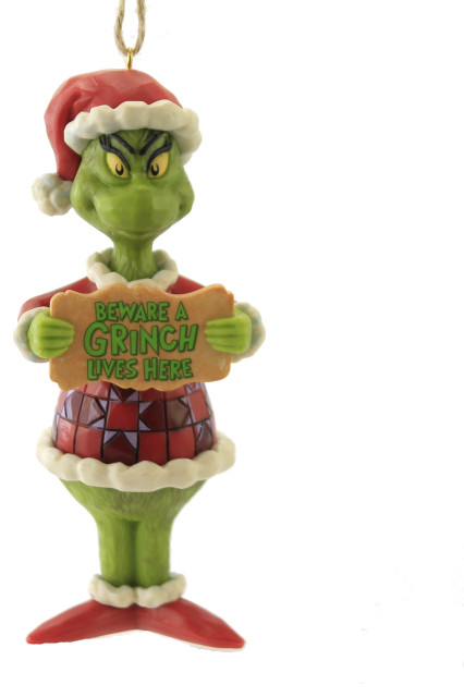 Jim Shore Beware A Grinch Lives Here Ornament Christmas, 5 In H X 2 In ...