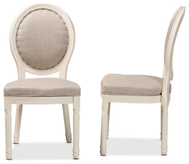 Traditional French Inspired Gray Fabric Upholestred Wood Dining Chairs ...