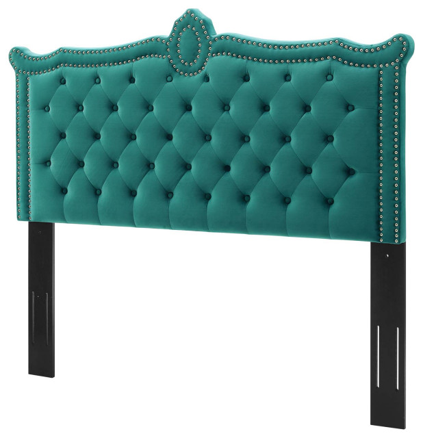 Tufted Headboard, Nailhead, Twin Size, Charcoal Gray, Velvet, Modern ...