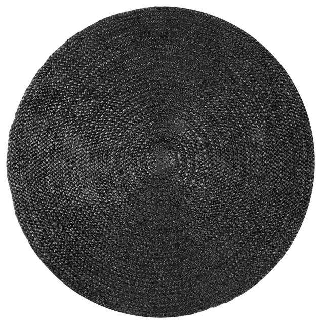 Handmade Black Jute Round Rug, Braided Natural Farmhouse Area Design, 6 ...