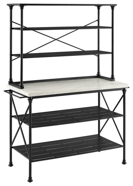 Pemberly Row 2 Piece 24" Faux Marble Bakers Rack in Matte Black - Baker ...