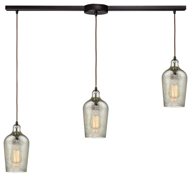 Hammered Glass 3 Light Linear Bar, Oil Rubbed Bronze, Hammered Glass ...