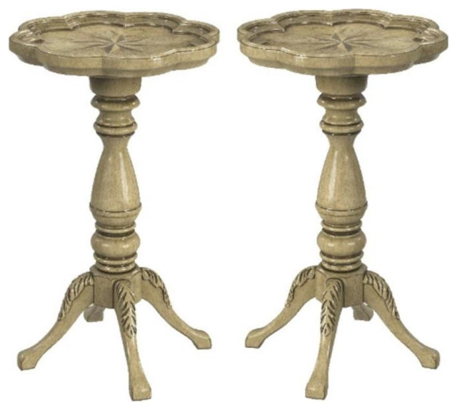 Home Square Specialty Scalloped Edge Accent Table in Olive Ash Burl ...