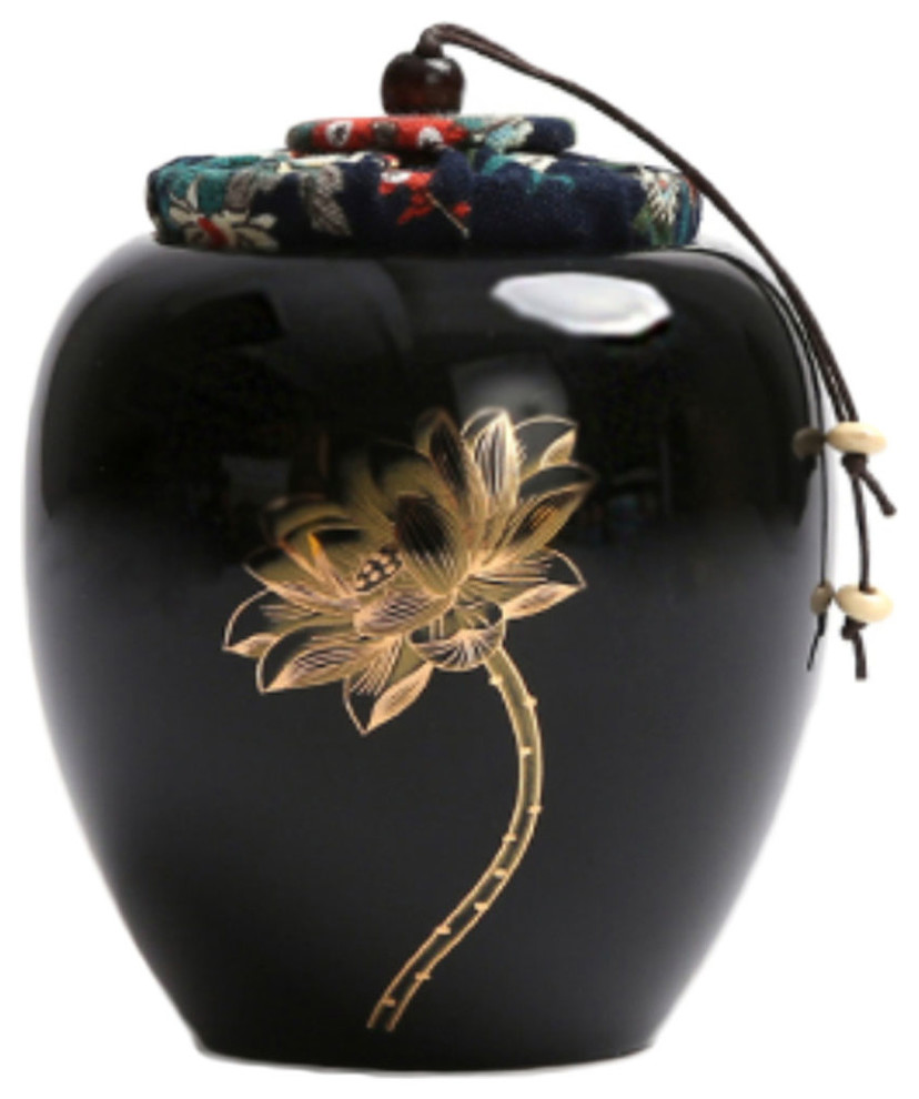Japanese Style Traditional Tea Caddy Ceramic Tea Canister (Black ...