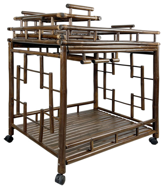 Bamboo Rolling Wine Buffet Bar Serving Cart with Casters - Espresso ...