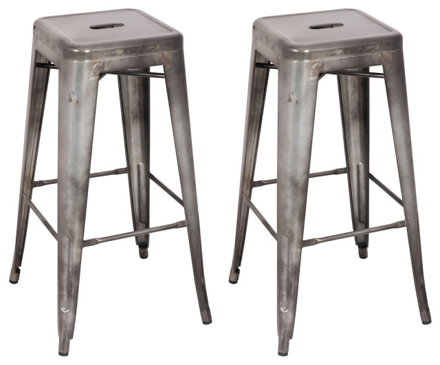 Set of 2 Metal Bar Stools - Industrial - Bar Stools And Counter Stools ...