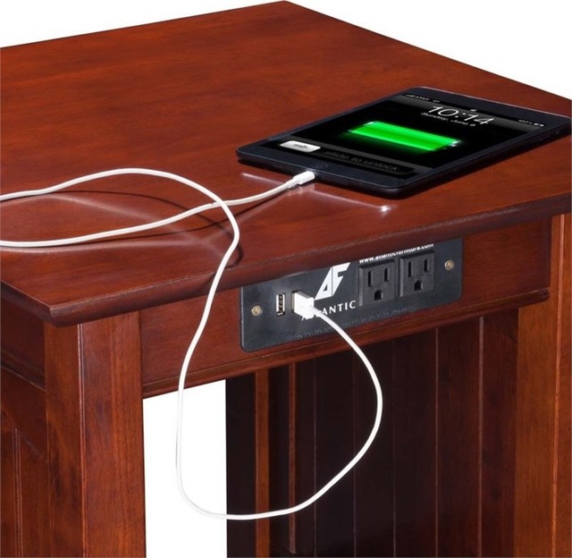 Pemberly Row Modern Wood End Table with USB Charging Ports in Walnut ...