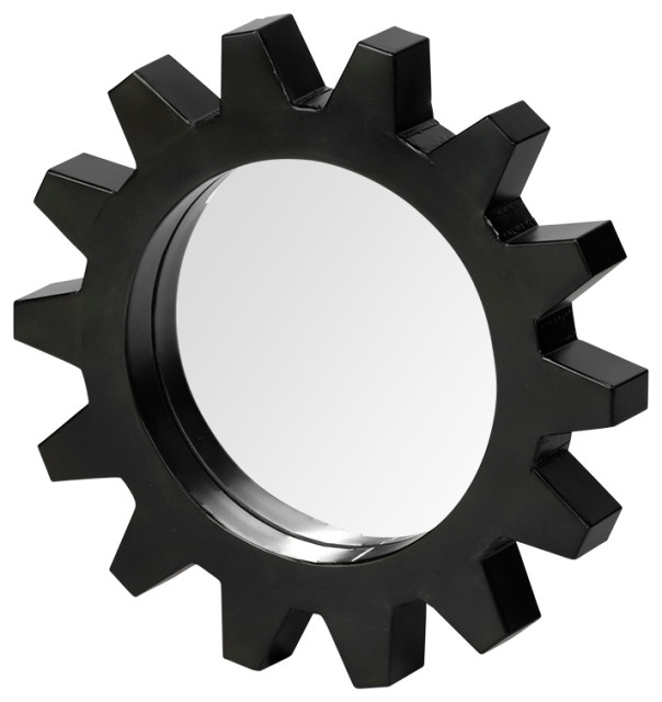 Alloy Black Metal Cog Frame 17" Round Mirror - Industrial - Wall ...