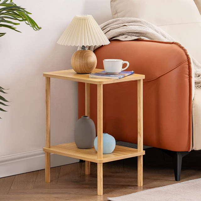 2 Tier End Table with Storage Shelf, Natural - Midcentury - Side Tables ...