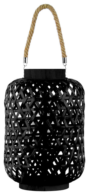 Bamboo Round Lantern With Triangle Cutouts and Hemp Rope Handle - Beach ...