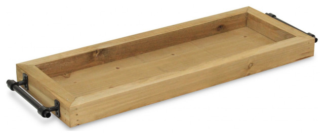 Long Wood Tray With Metal Handles - Transitional - Serving Trays - by ...