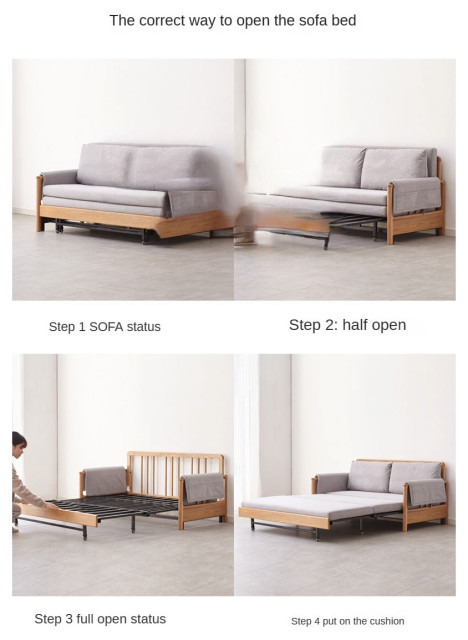 Oak Solid Wood Sofa Foldable Bed Modern - Transitional - Sleeper Sofas ...