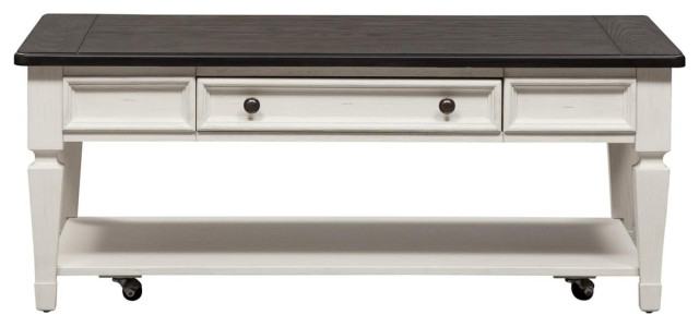 Transitional Coffee Table, Wheeled Design With Plank Top & Full ...