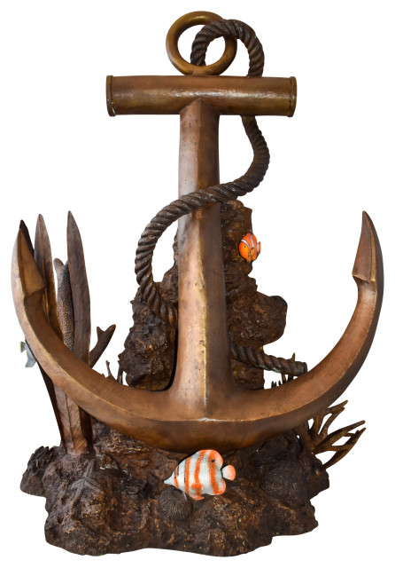 Anchor On Ocean Floor Among Fish Bronze Statue Size: 32" x 27" x 41"H ...