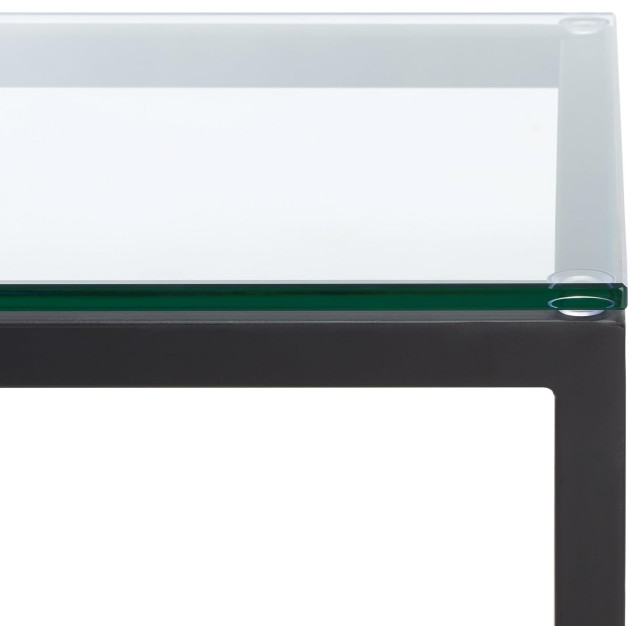 Transitional End Table, Black Metal Frame With Crossed Support & Clear ...