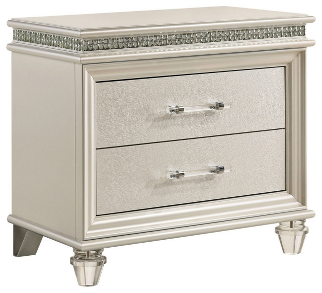 2 Drawer Nightstand With Acrylic Feet And Crystal Accents Silver ...