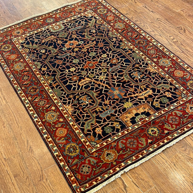 Kaoud Rugs 4x6 rectangle navy ant. serapi area rug - Mediterranean ...