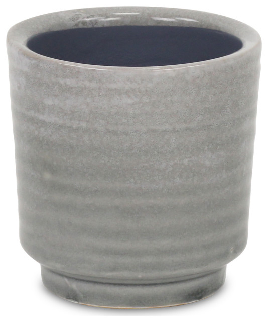 Gray Rippled Ceramic Pot - Small - Transitional - Indoor Pots And ...